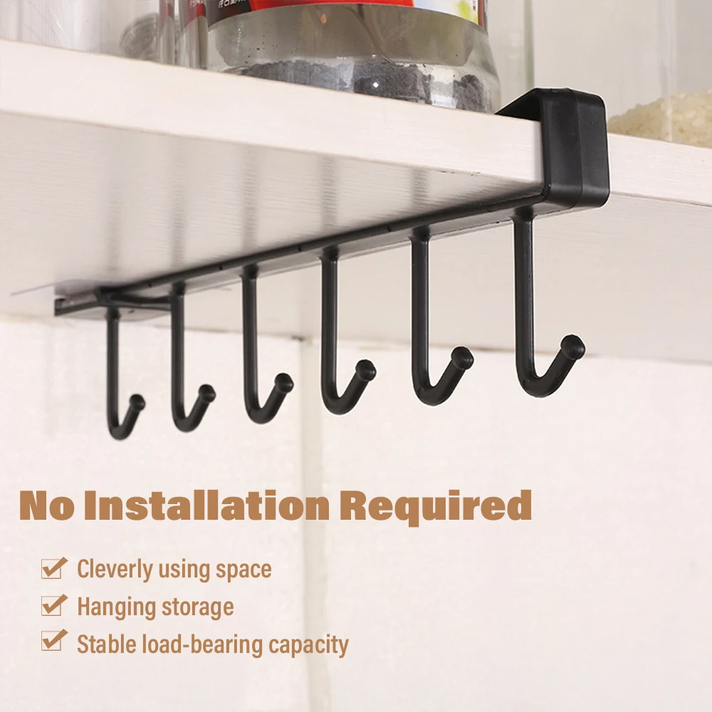 6-Hook-Storage-Shelf-Wardrobe-Kitchen-Bathroom-Organizer-Hooks-Metal ...