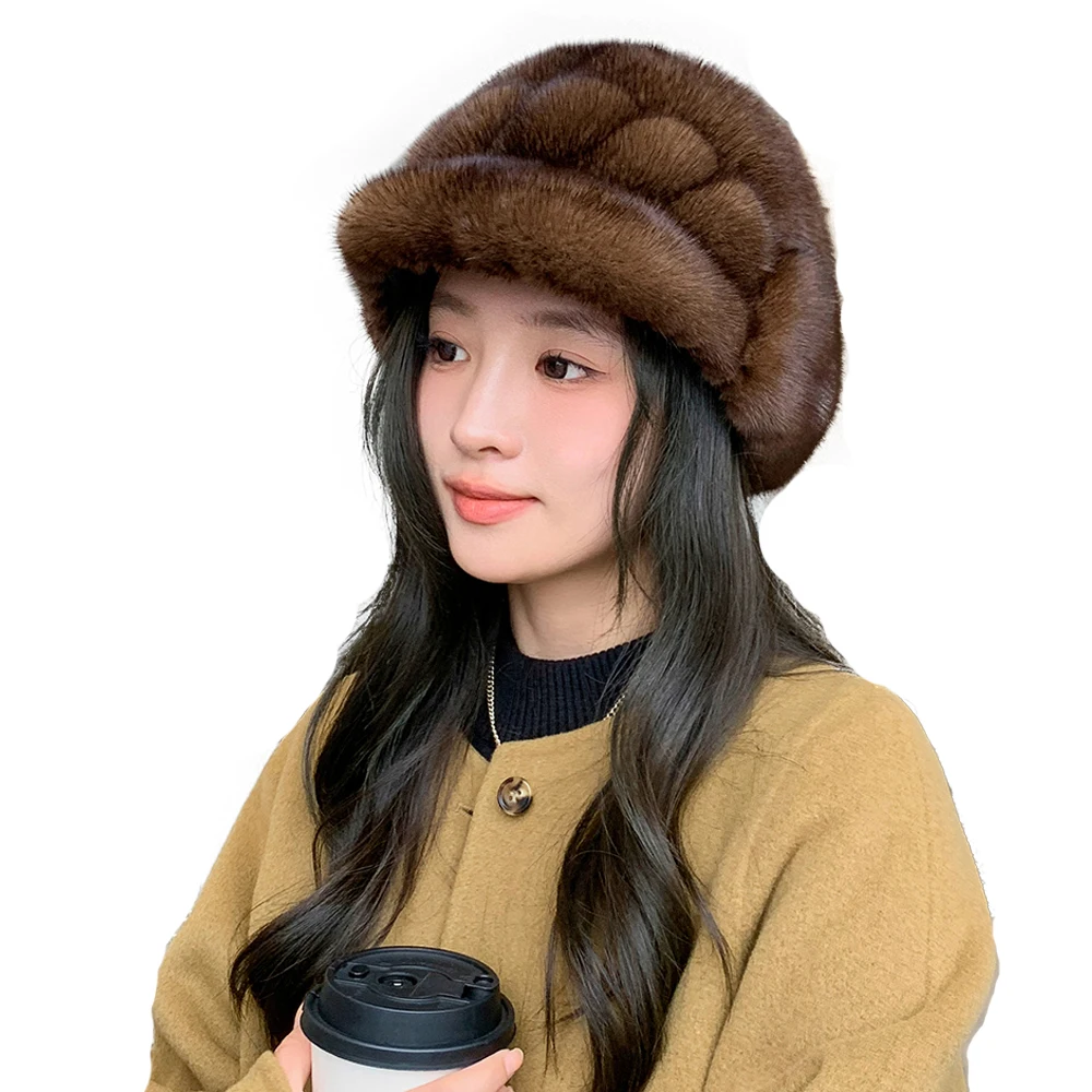 2023-Fashion-Natural-Mink-Duck-Tongue-Fur-Hat-For-Women-Winter-Warm-Ear ...