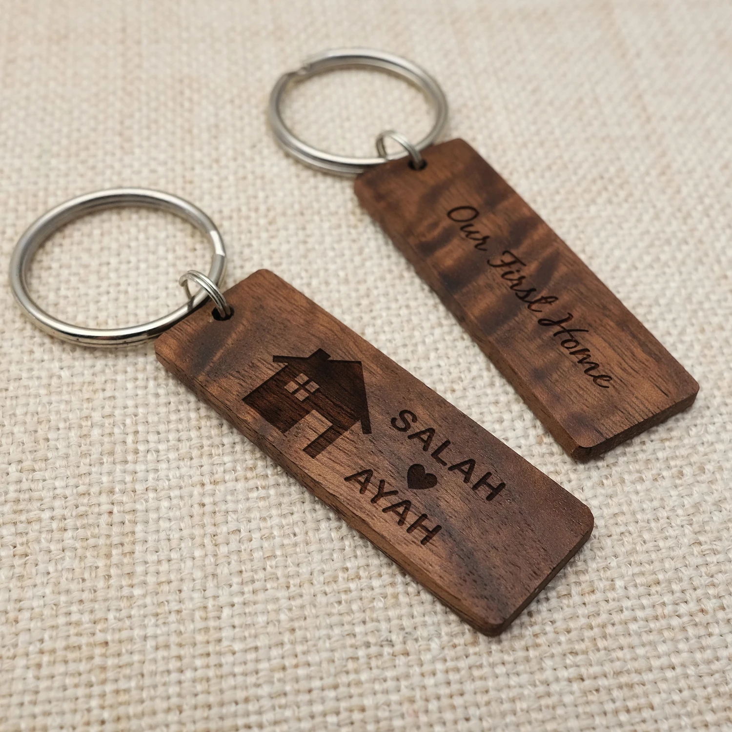 Personalized Wooden Keychain Our First Home Keychain Housewarming Gifts ...