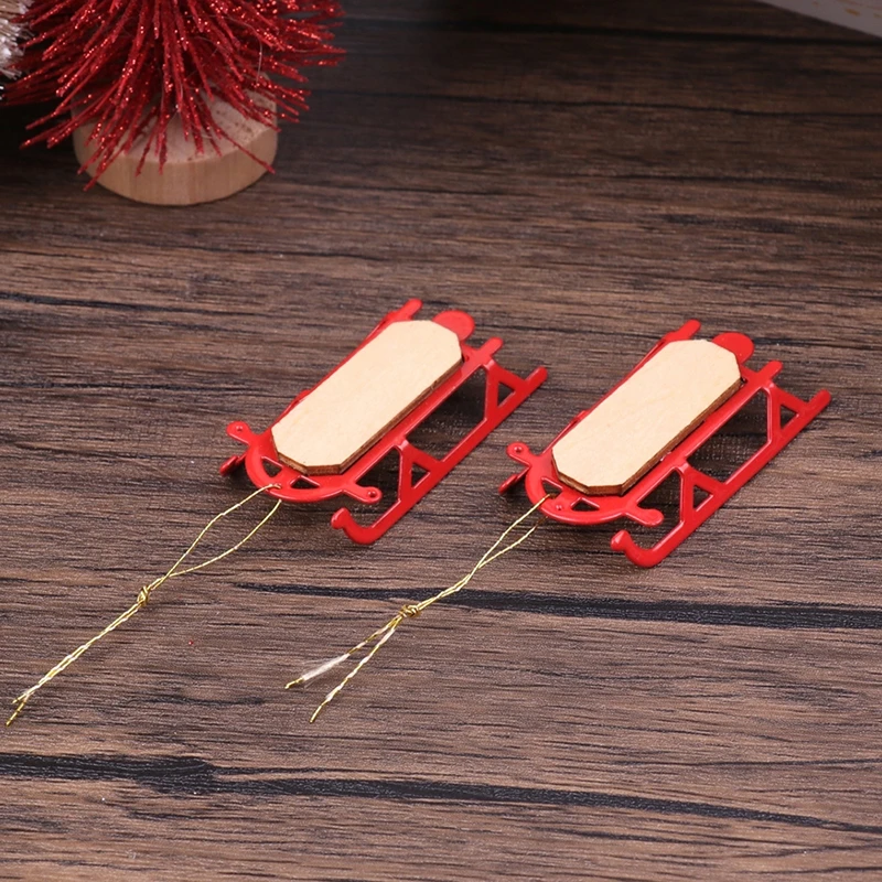 1:12 Dollhouse Mini Sleigh Model Ski Board Xmas Tree Pendant Christmas ...