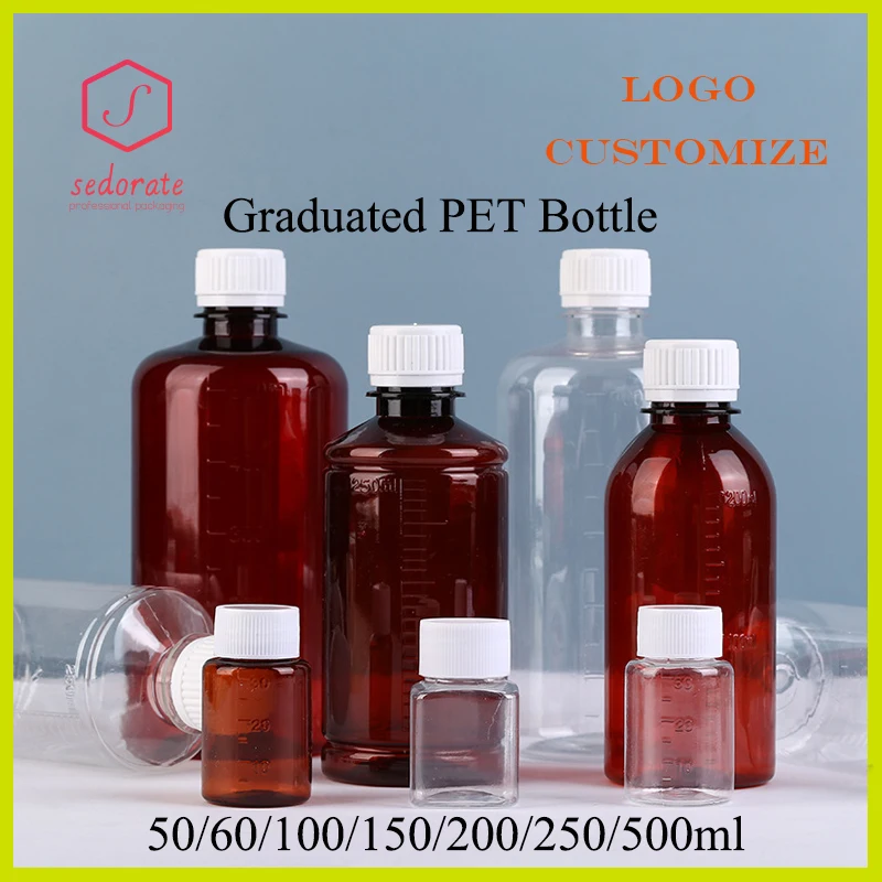 10/20/50/100pcs Graduated Plastic Bottle 50/60ml PET Bottle Clear Brown ...