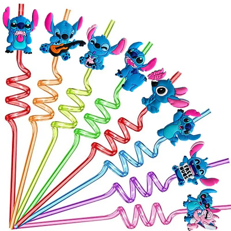 Cartoon-Stitch-Series-Curved-Straw-Borracha-macia-Ice-Cream-Straw-Food ...