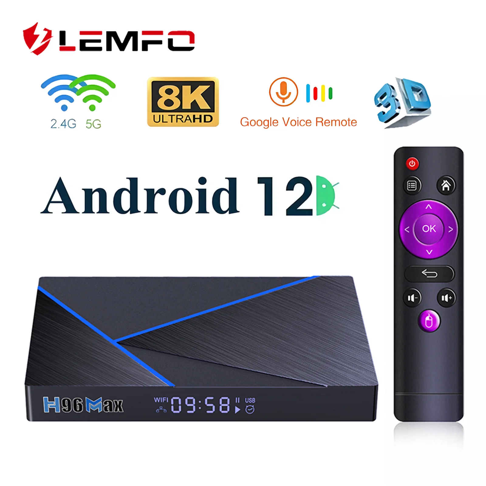 LEMFO H96 Max V56 Android 12 Smart TV Box 8K 2.4G 5G WIFI 8G 64GB ...