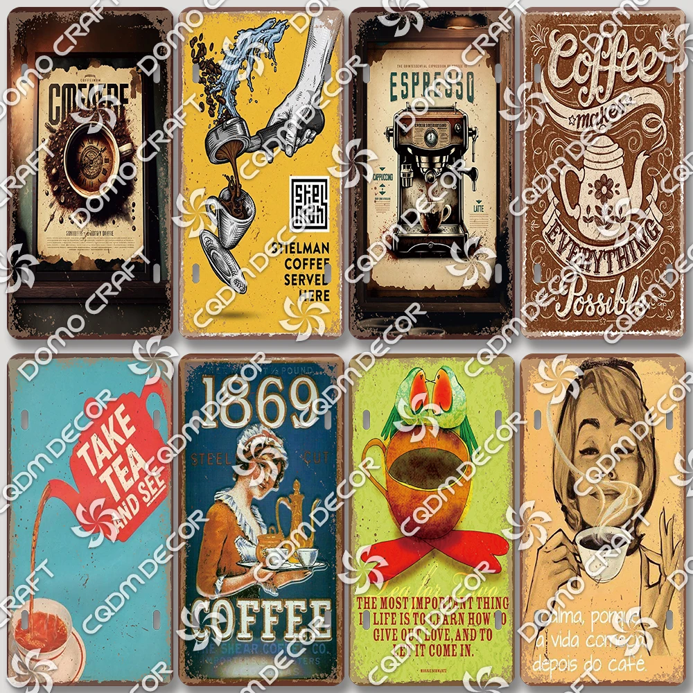 Drink Coffee Tea Plate Metal Tin Signs Retro Coffee Tea Time Metal ...