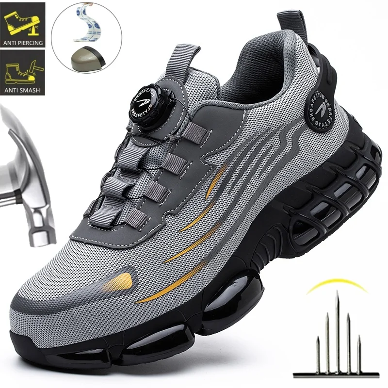 Hot Rotary Buckle Work Safety Shoes For Men Air Soft Sole Lightweight ...