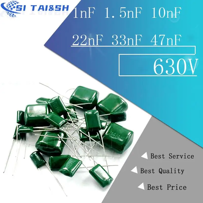 50pcs Polyester film capacitor 630V 1nF 1.5nF 10nF 22nF 33nF 47nF ...