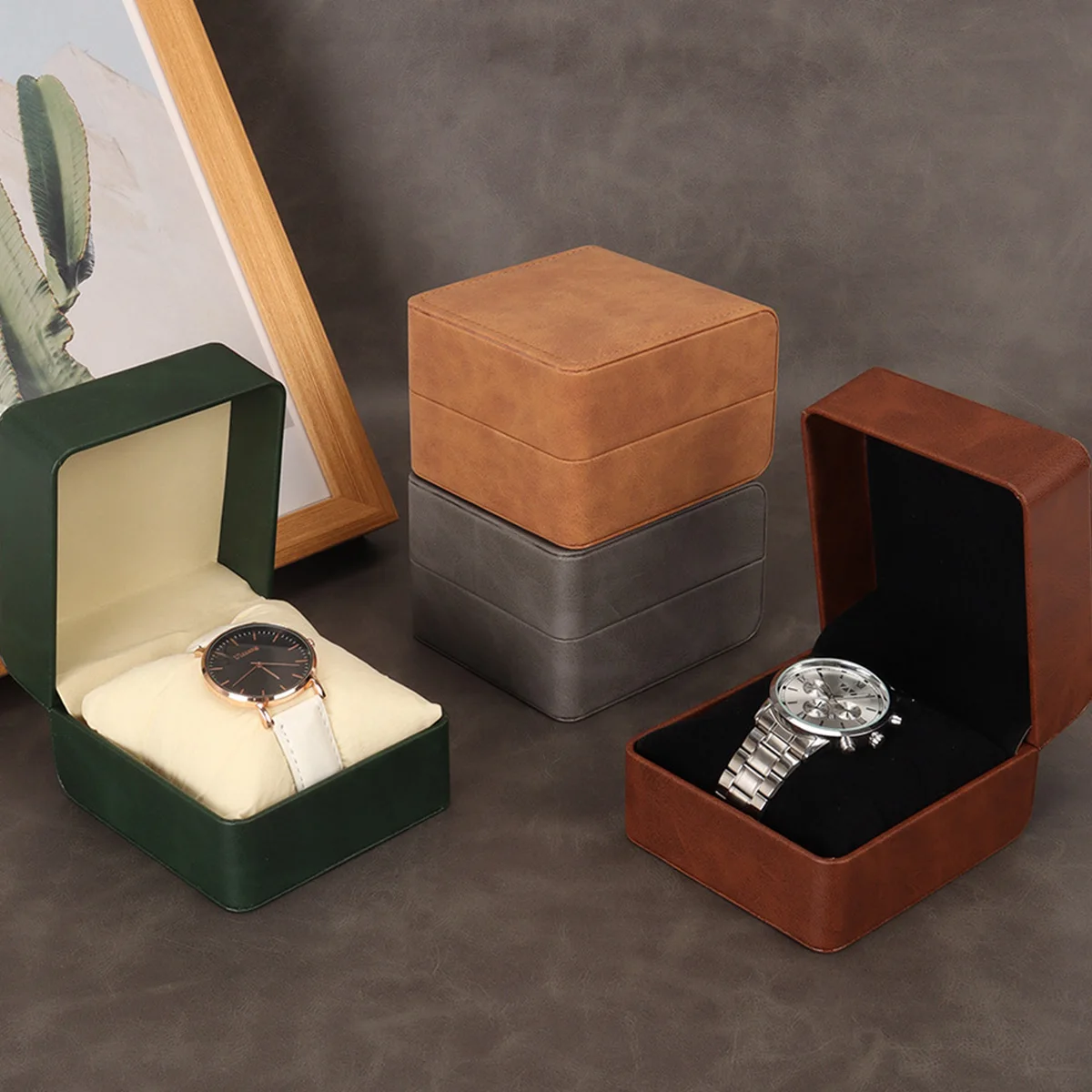 PU Leather Watch Box matte Flip Watches Storage Boxes Man Woman Jewelry ...