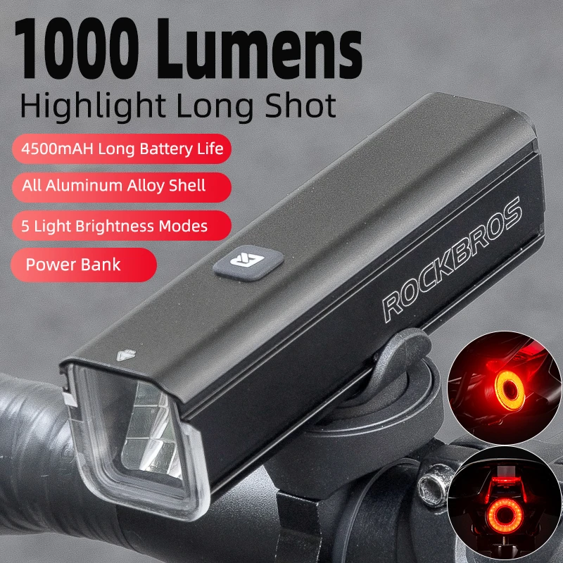 Rockbros 1000lm Bike Light Front Lamp Usb Rechargeable Led 4800mah ...