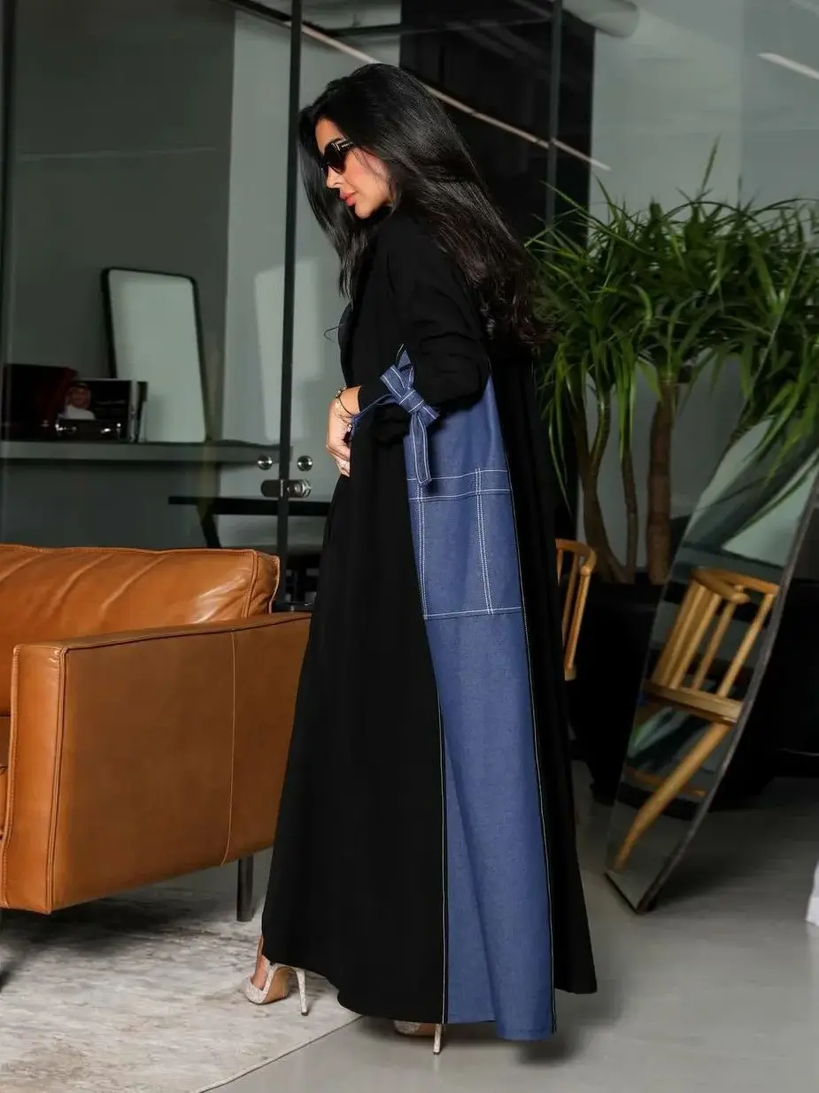 Colorblocked-Gulf-Abaya-for-Women-Muslim-Dubai-Abaya-Coat-Open-Front ...
