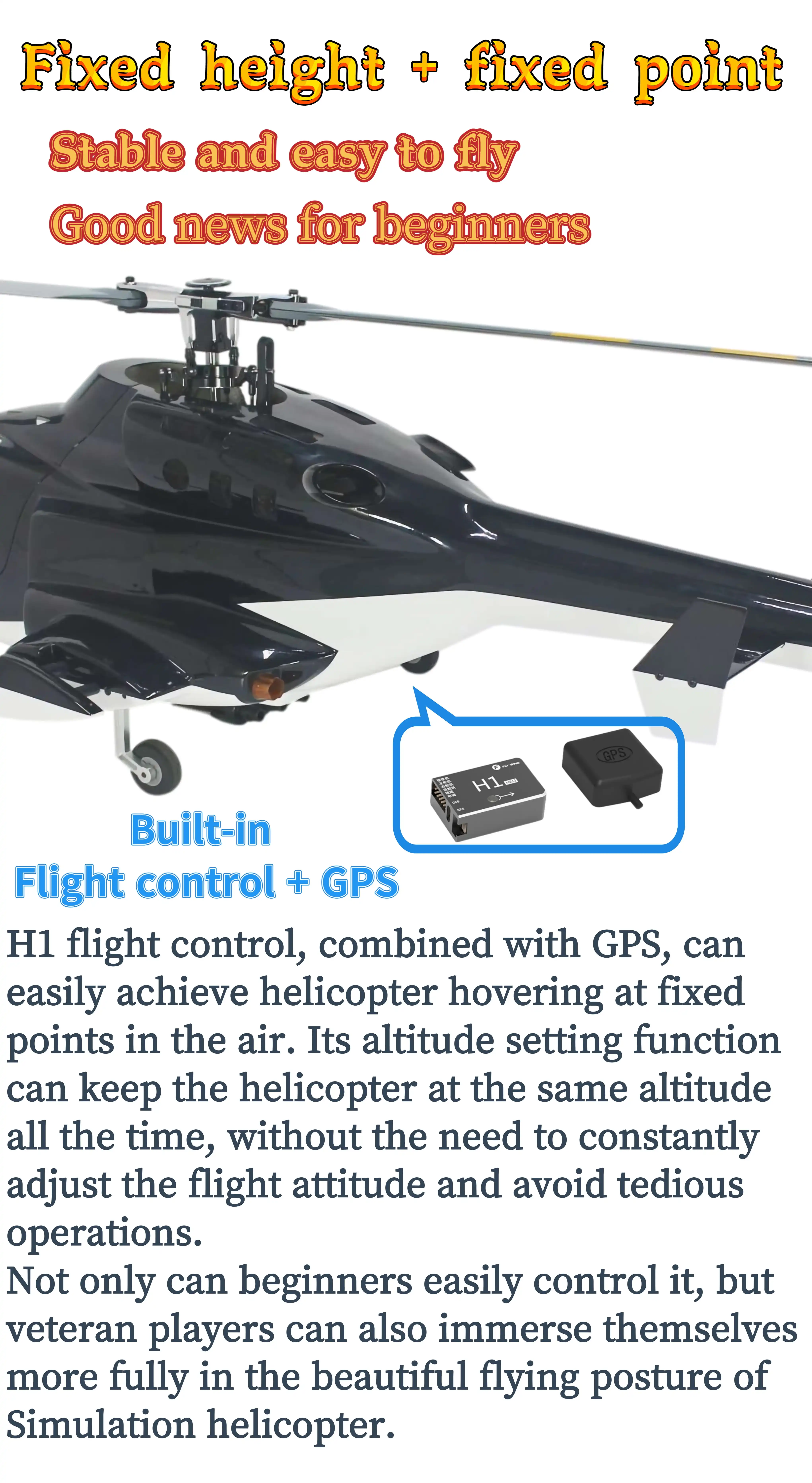 FLISHRC Roban Airwolf 500 Size Helicopter Scale 6CH RC Helicopter GPS ...