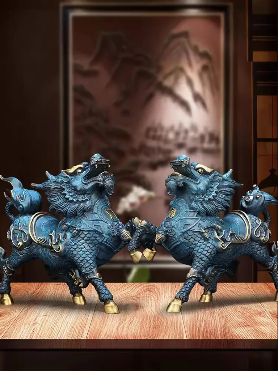 Pure-Copper-Wind-and-Fire-Kirin-Statue-Brass-Painted-Handmade-Modern ...