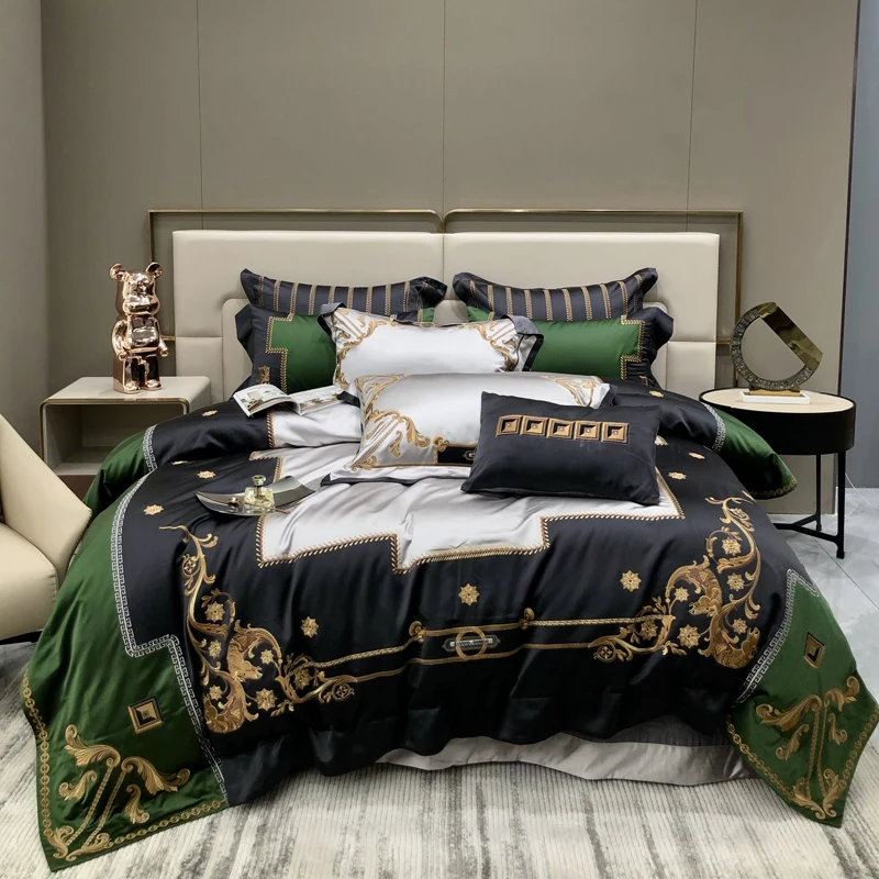 European-Style-Luxury-Gold-Embroidery-Bedding-Set-Satin-Silky-Brocade ...