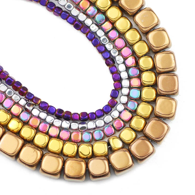 Fillet-Square-Hematite-Beads-2-3-4-6mm-Gold-Colour-Cube-Spacer-Loose ...