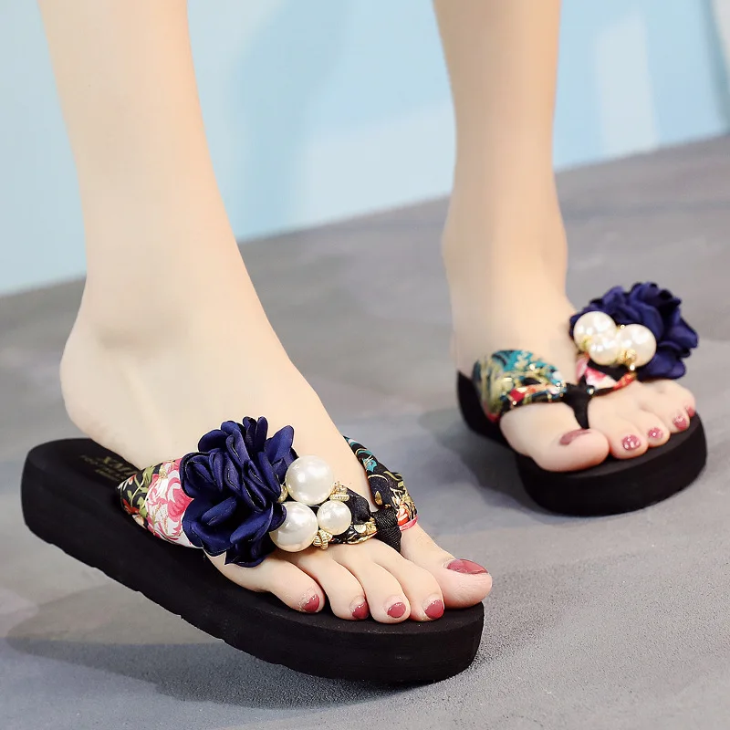 Women-s-Beach-Slippers-Summer-Thick-Heeled-Sandals-Flower-Wedge-House ...