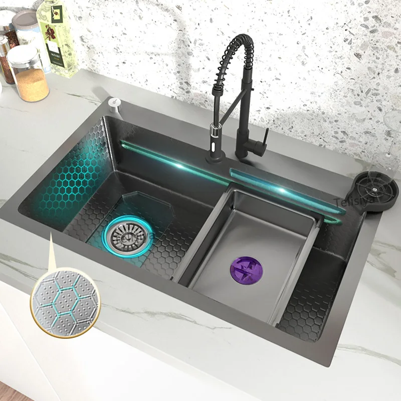Stainless-Steel-Kitchen-Sink-Honeycomb-Embossed-Large-Single-Slot ...