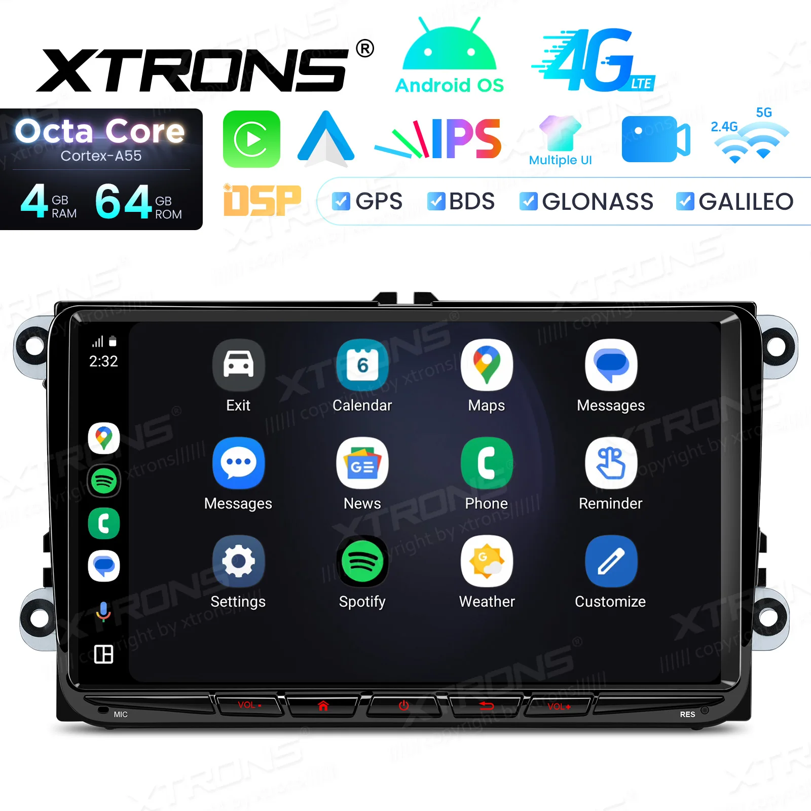 XTRONS 9" Android 14 Car Multimedia Player for VW Volkswagen /SEAT ...
