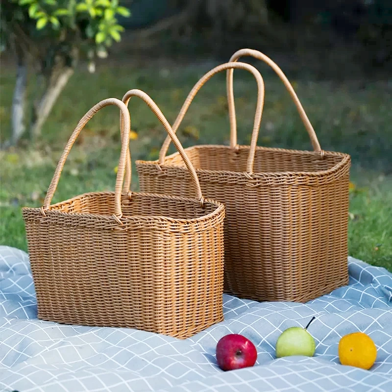 Handwoven Storage Basket Outdoor Picnic Baskets Rattan Kitchen Fruit ...