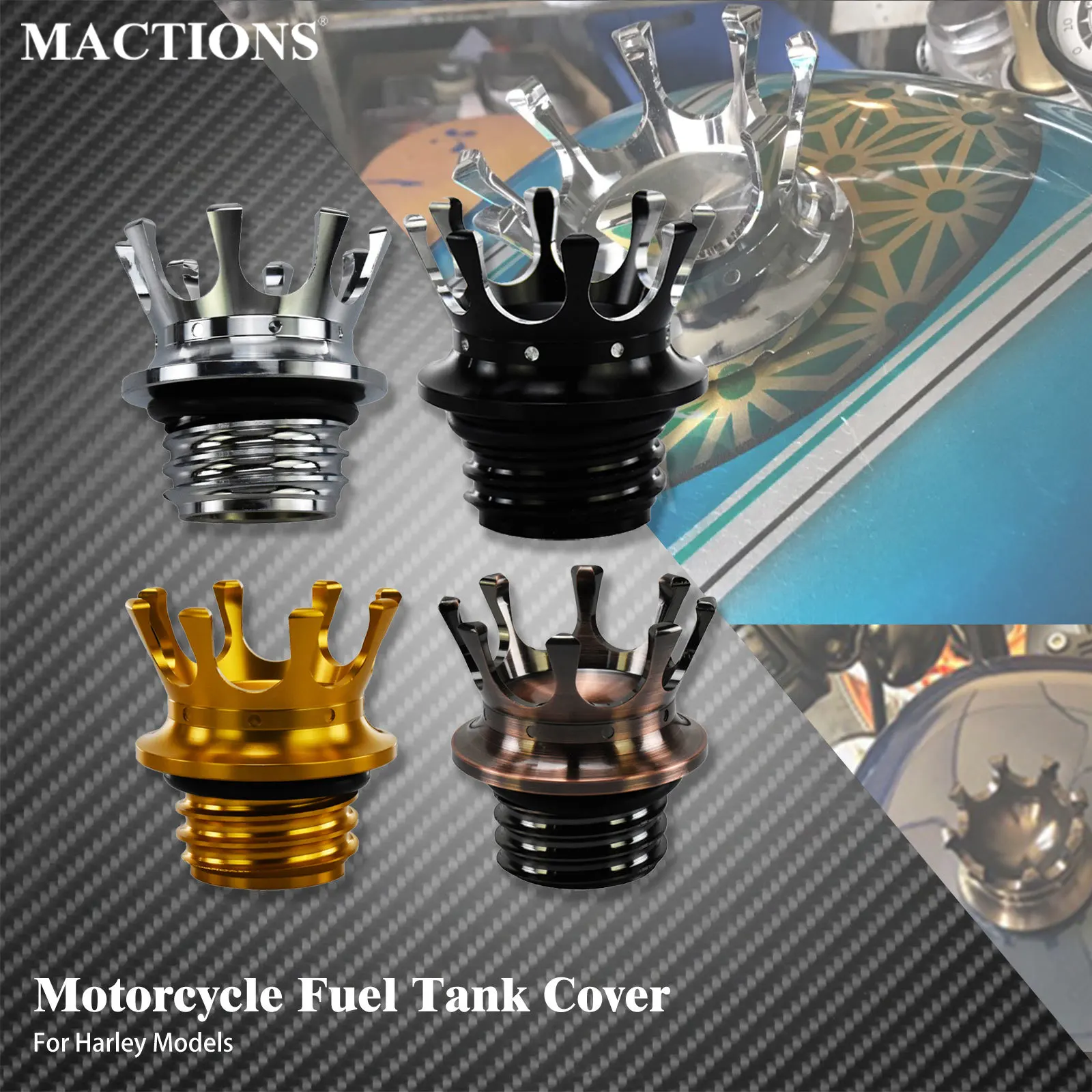 Motorcycle Gas Fuel Tank Cap Crown Style Tank Oil Cover For Harley ...