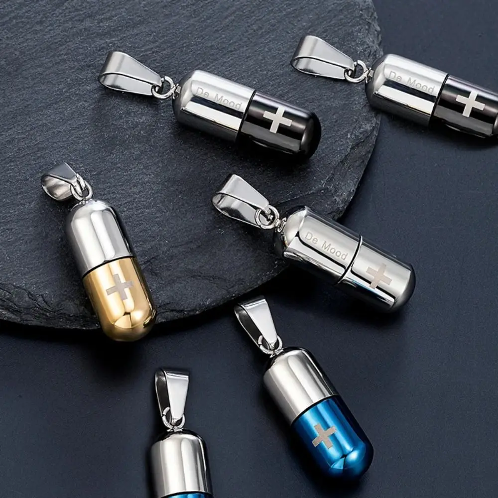 Stainless Steel Capsule Pill Pendant Necklace Can Open Women Men Hollow ...