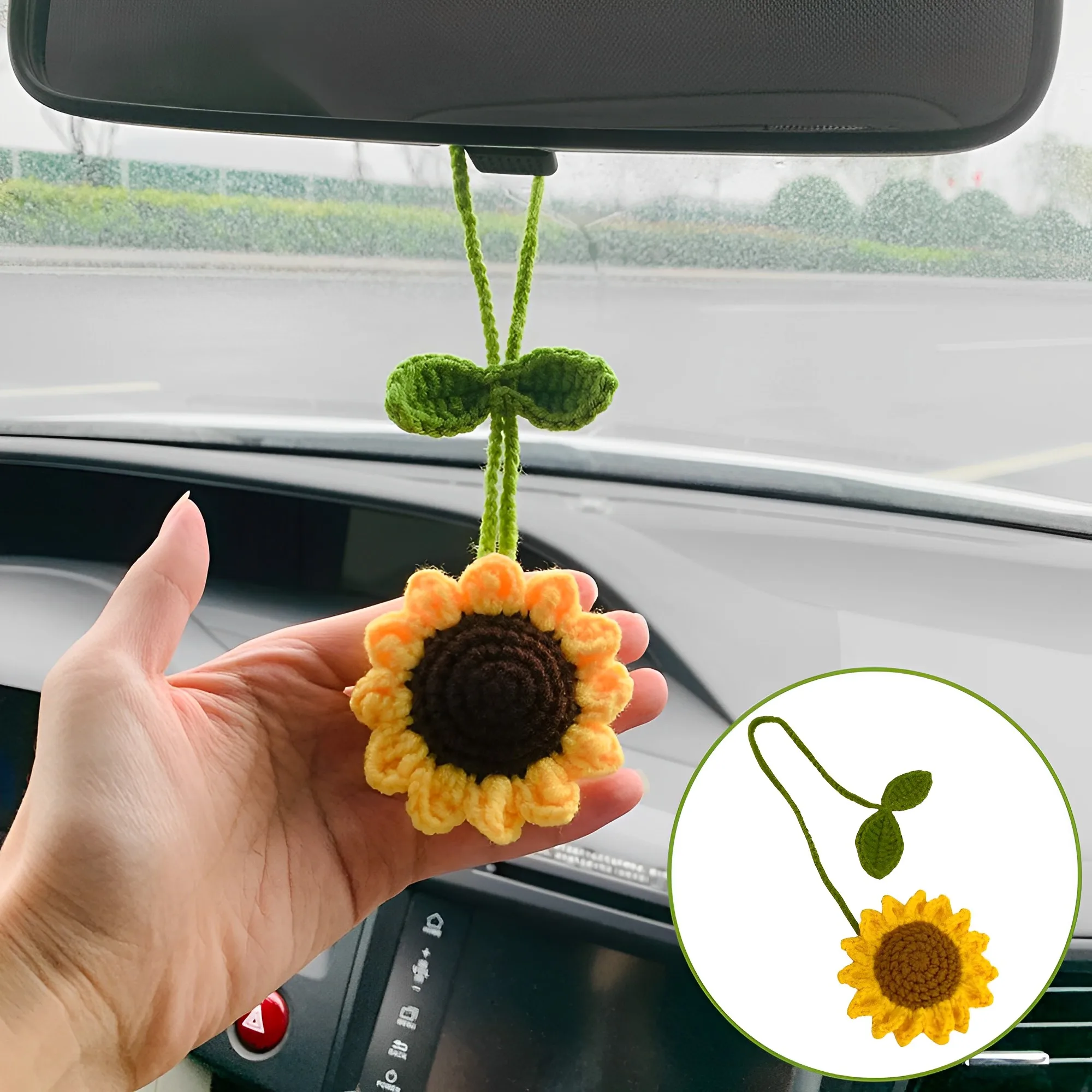 Handmade-Sunflower-Car-Mirror-Hanging-Accessories-for-Women-Car-Styling ...