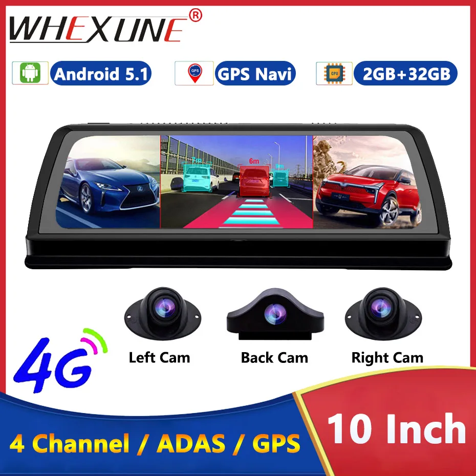 10 "4g adas android carro dvr gps navegação dashboard câmera hd 1080p 4 ...