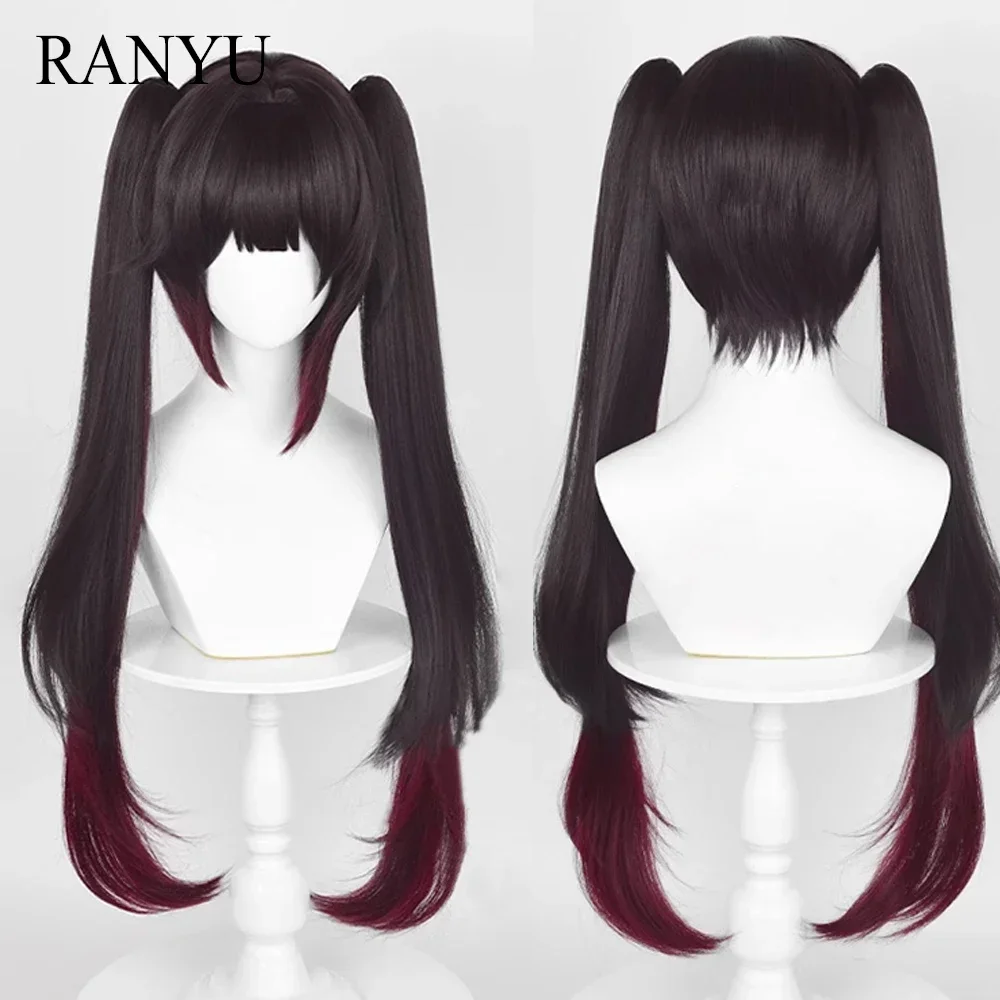 Men-Wig-Synthetic-Long-Straight-Brown-Wine-Red-Mix-Layered-Ponytail ...
