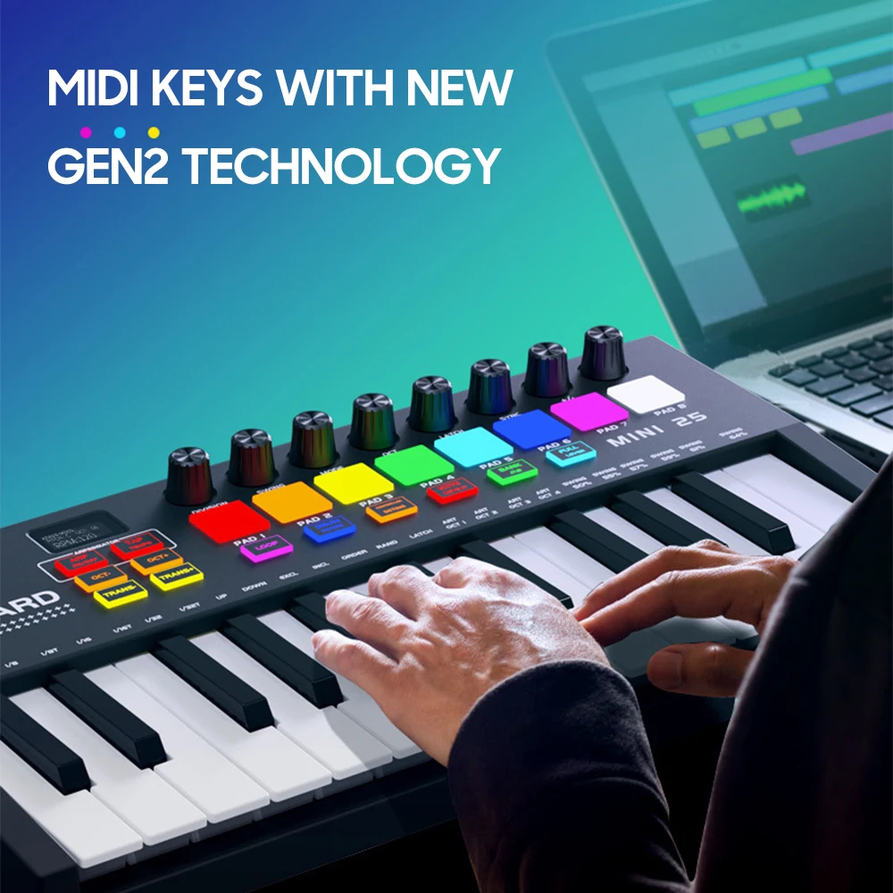 25-Key-MIDI-Keyboard-Controller-With-8-Backlit-Drum-Pads-8-Knobs ...