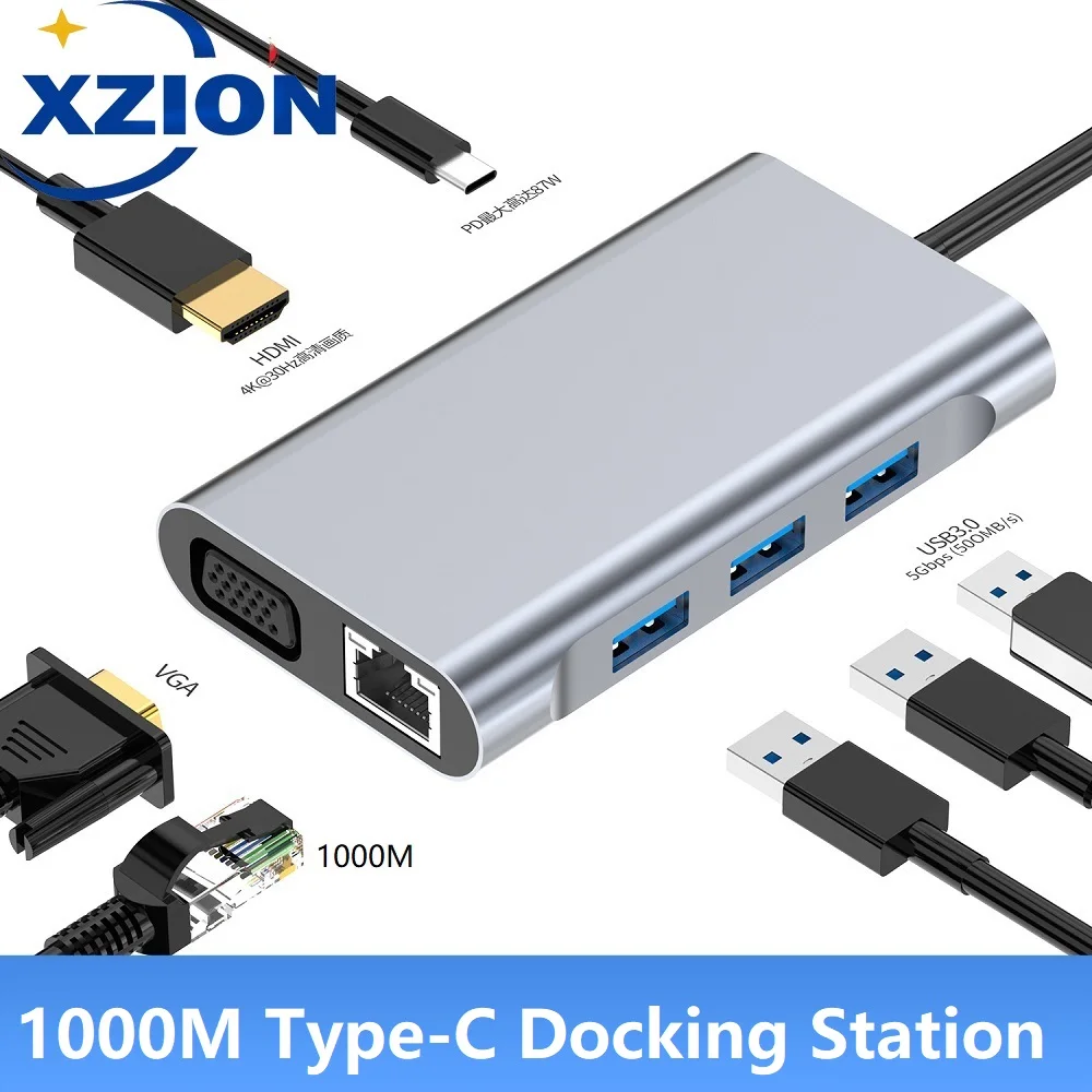 1000M-Type-C-to-HDMI-Adapter-VGA-USB3-0-Hubs-PD-Charger-Docking-Station ...