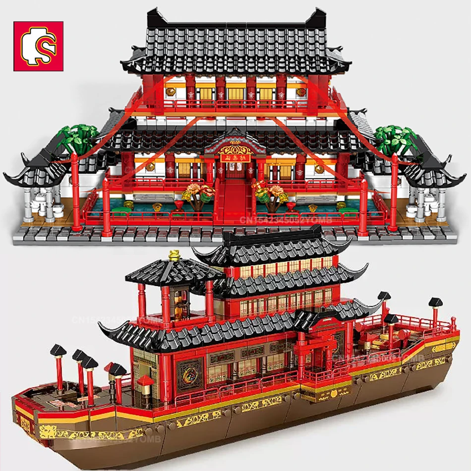 SEMBO Chinese Traditional Boat Attic Model Building Blocks City ...
