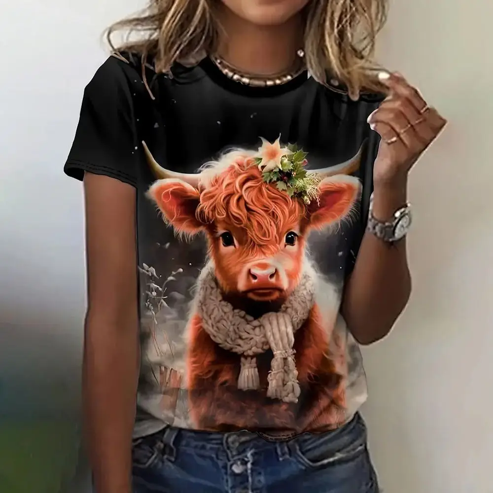Summer-Vintage-Cow-Print-T-Shirt-For-Women-Casual-Women-Summer-Short ...
