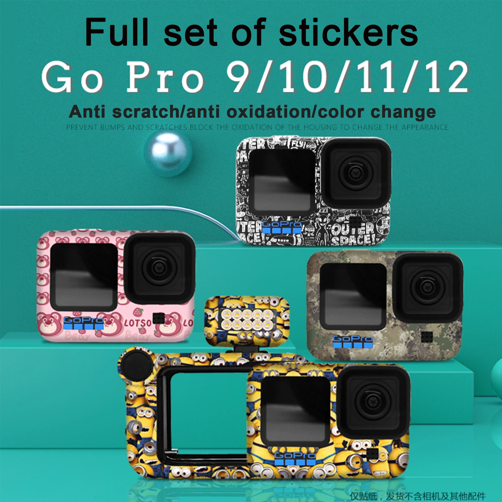 for GoPro Hero 12/11/10/9 Sticker Black Cameras for Gopro 12 Skin For ...
