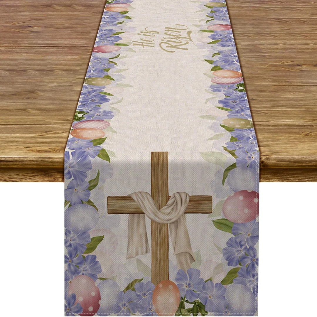 Linen He Is Risen Table Runner Holiday Party Decoration Easter Egg ...