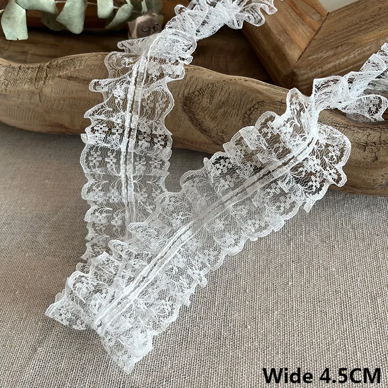 4.5CM Wide White Mesh Wrinkled Pleated Lace Fabric Needlework Frilled ...