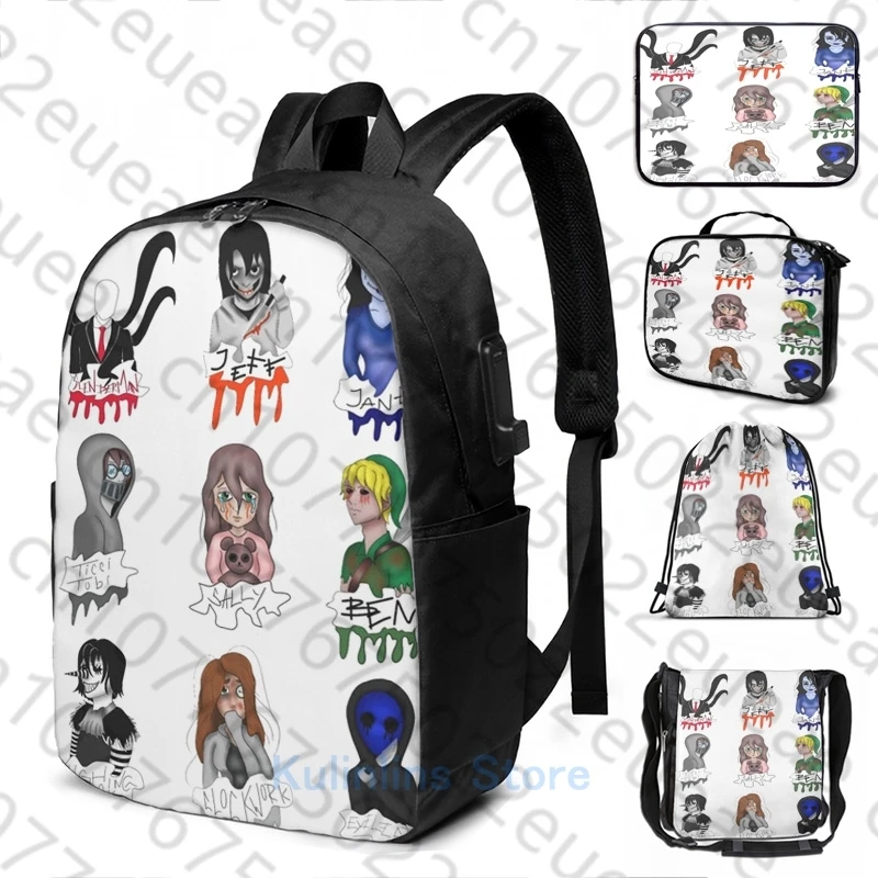 Funny-Graphic-print-Creepypasta-Team-USB-Charge-Backpack-men-School ...