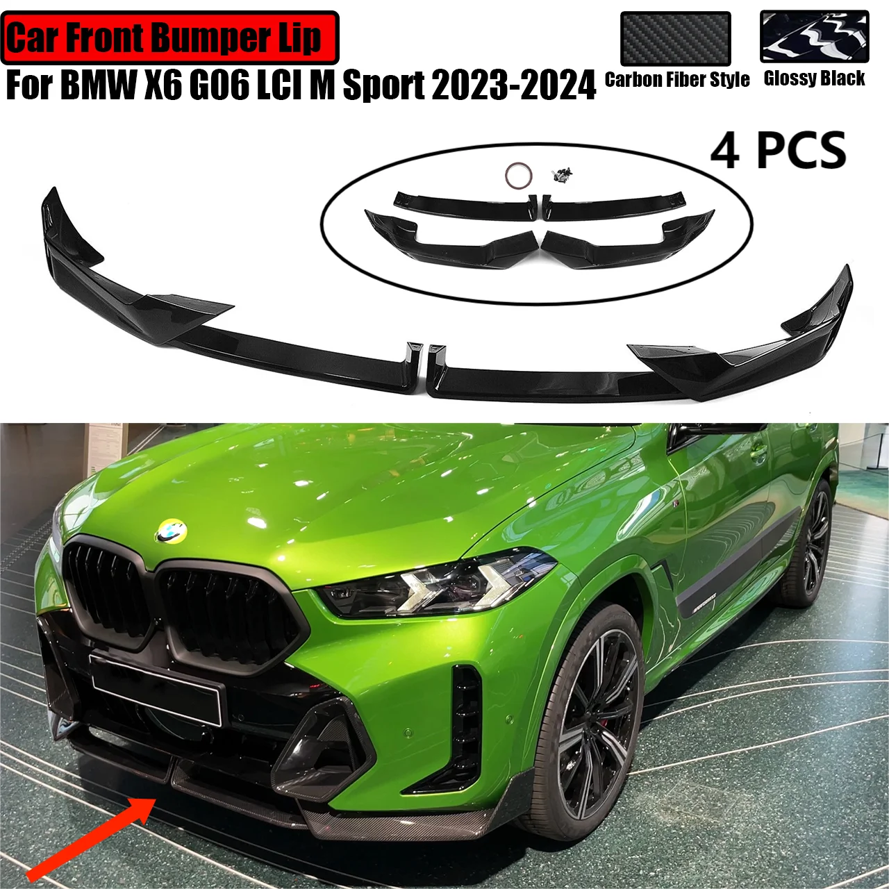 For-BMW-X6-G06-LCI-M-Sport-2023-2024-Car-Front-Bumper-Lip-Splitters ...