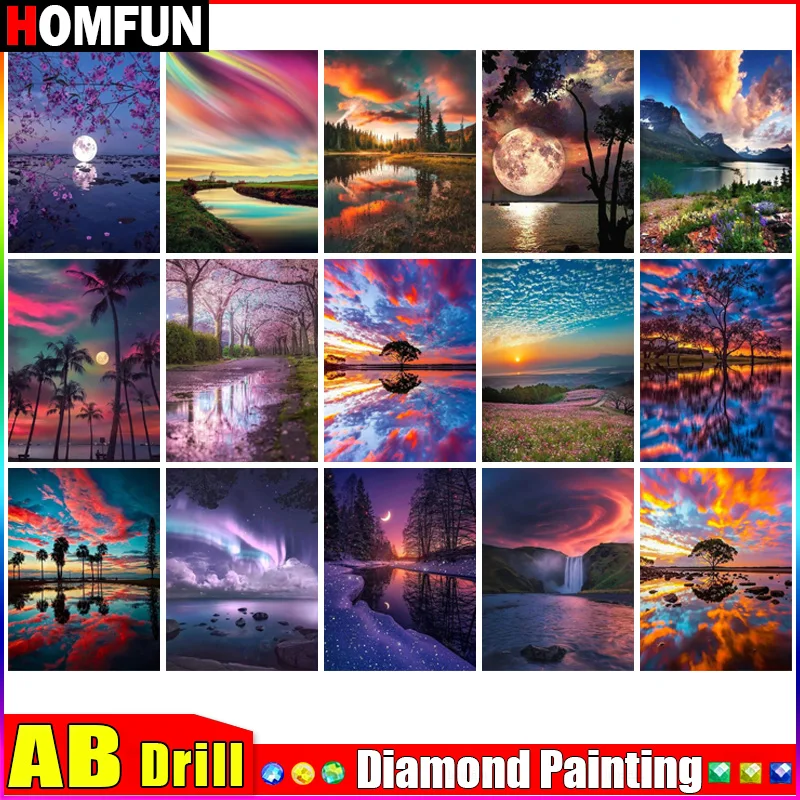 HOMFUN-AB-5D-Diy-Diamond-Painting-Cross-Stitch-Scenery-Sunset-Beach ...
