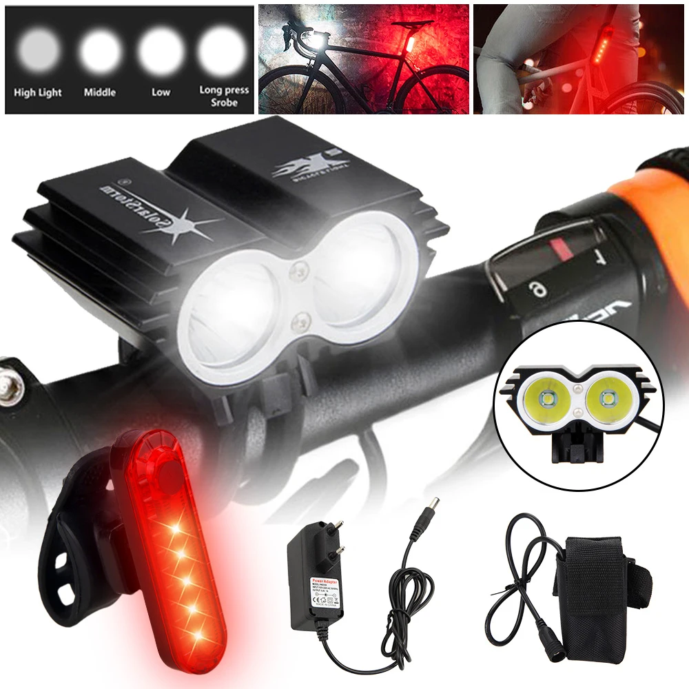 Black Cycling Lamp 2 X T6 Led Bike Light Front Bicycle Headlight Torch+ ...