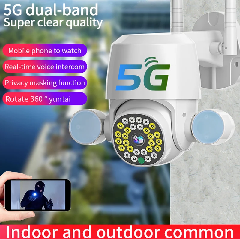 Cámara de videovigilancia PTZ para exteriores, videocámara de doble banda 5G con Wifi, luz láser ...