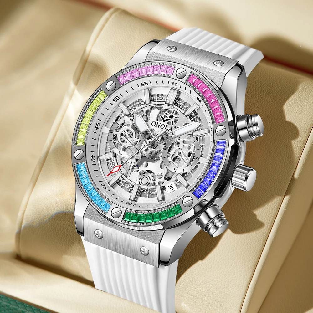 ONOLA Fashion Men's Watches Waterproof Rainbow Diamond Waterproof Date ...