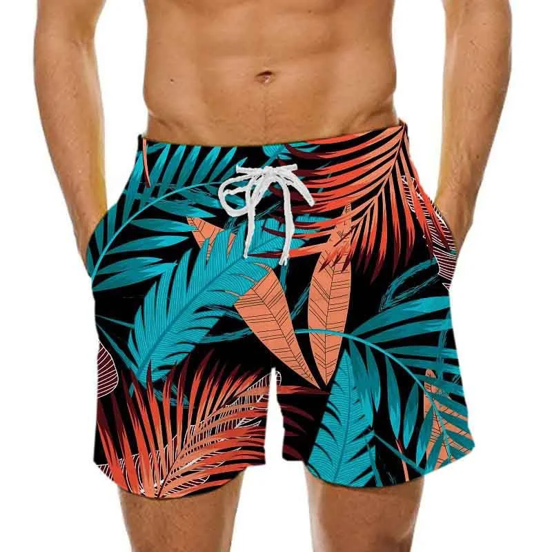 Vegetative Leaf Pattern Beach Shorts Men Coconut Tree 3D Printed Swim ...