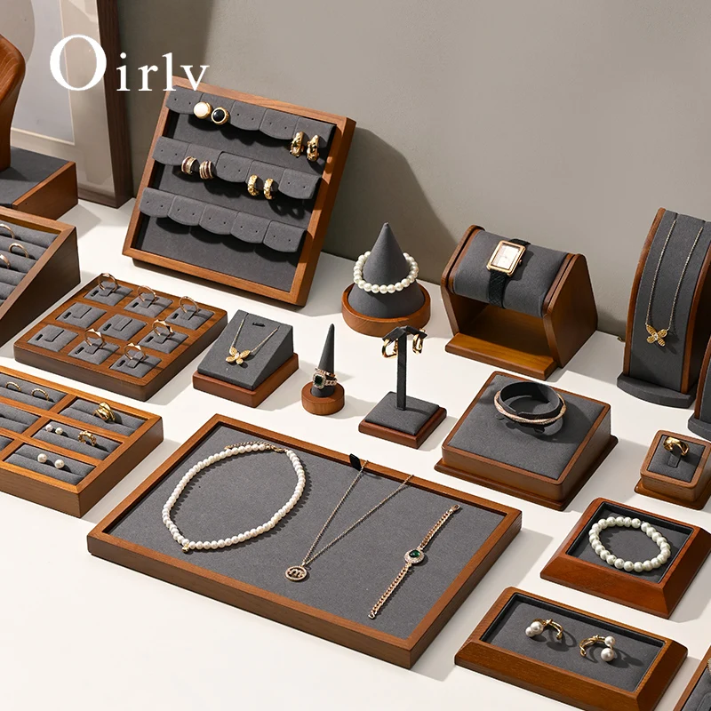 Orilv 木製ジュエリーディスプレイ小道具 グレー ジュエリーオーガナイザー リング イヤリング ペンダント収納 ブレスレット ウォッチ ...