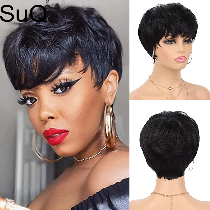 SuQ-Short-Pixie-Cut-Straight-Wig-With-Bangs-Women-Natural-Synthetic ...