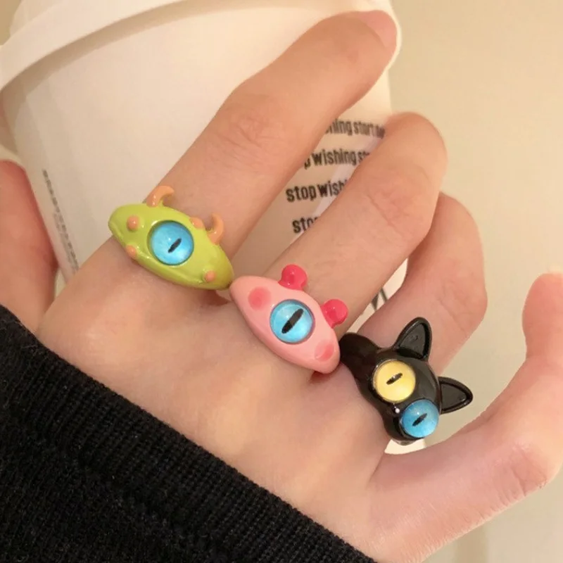 2023-Funny-Monster-Ring-for-Women-Cartoon-Big-Eye-Black-Cat-Rings ...