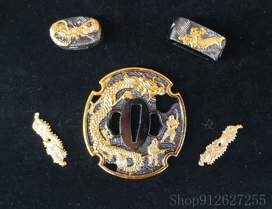 Alloy-Two-colored-dragon-Tsuba-and-Fuchi-Menuki-Seppa-Habaki-Bamboo-For ...
