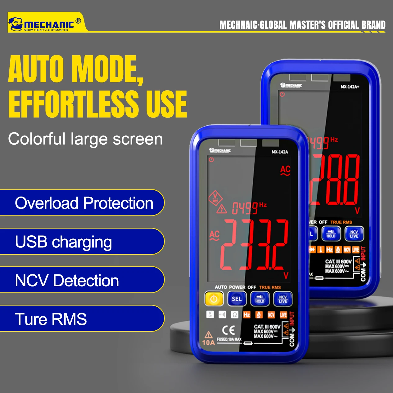 MECHANIC Digital Multimeter True RMS AC/DC Voltage & Current ...