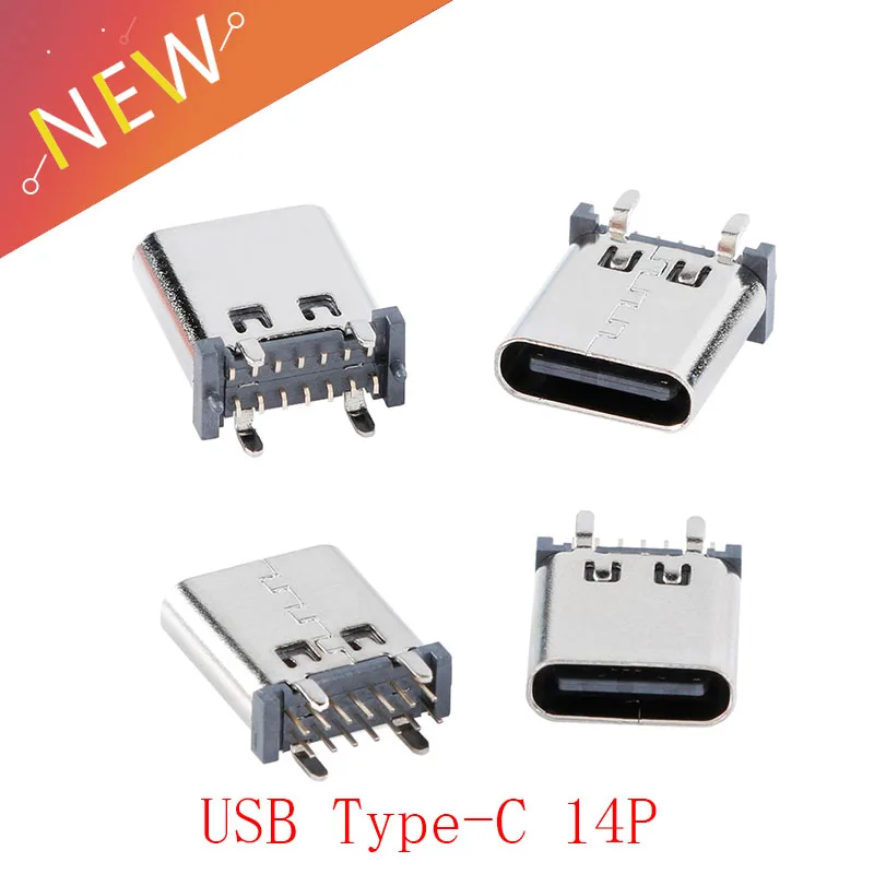 10Pcs 14P Vertical TYPE-C USB Connector plug-in female socket DIP 180 ...