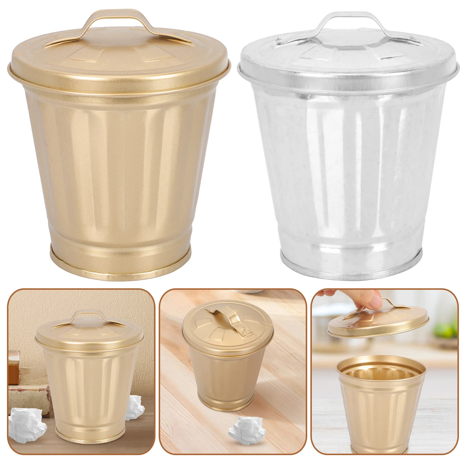 2Pcs Mini Trash Can Miniature Trash Can Iron Art Mini Dumpster Tiny ...