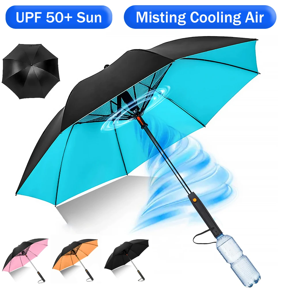 Sun-Umbrella-with-Fan-Misting-Portable-Fan-for-UPF-50-Sun-Cooling ...