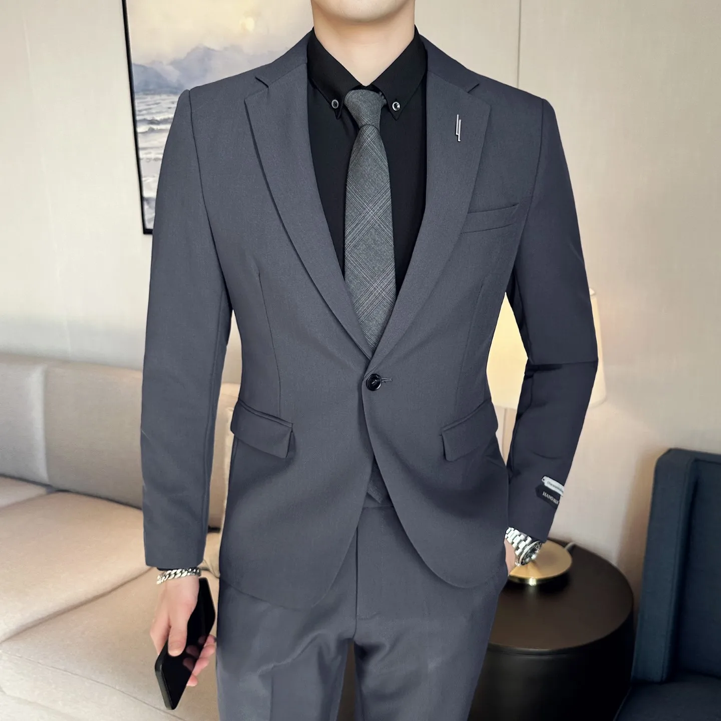 2023-New-Texture-Casual-Two-Piece-Suit-for-Men-Slim-Fit-High-Grade-Suit ...