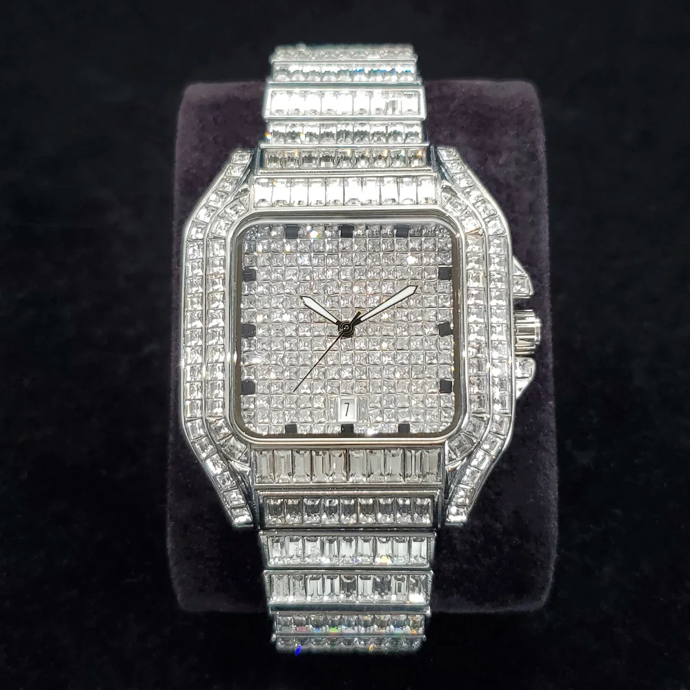 Fashion Square Diamond Watch Men Luxury Brand Stainelss Steel Silver ...